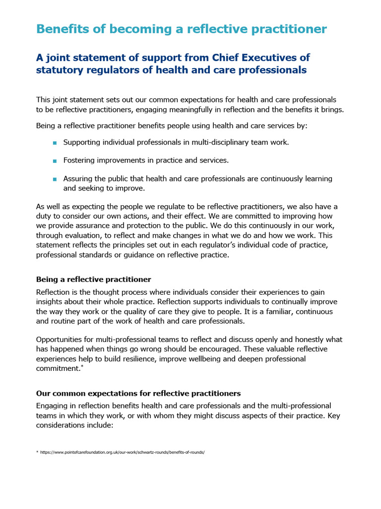 Benefits of Becoming A Reflective Practitioner Joint Statement 2019 ...