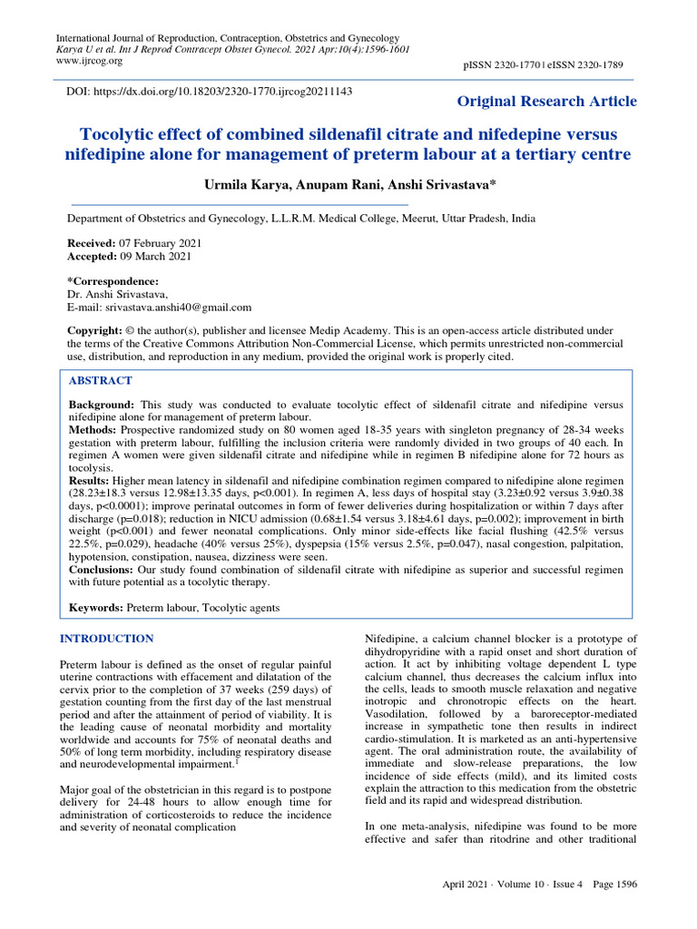 Tocolytic Effect of Combined Sildenafil Citrate An | PDF
