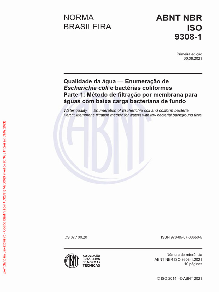 5 ABNT NBR ISO 9308-1 | PDF | Escherichia Coli | Esterilização ...