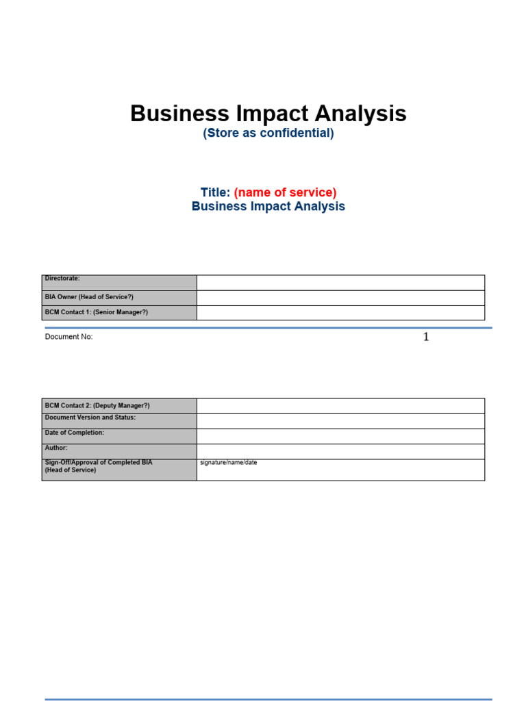 Business Impact Analysis Template | Download Free PDF | Risk | Risk ...
