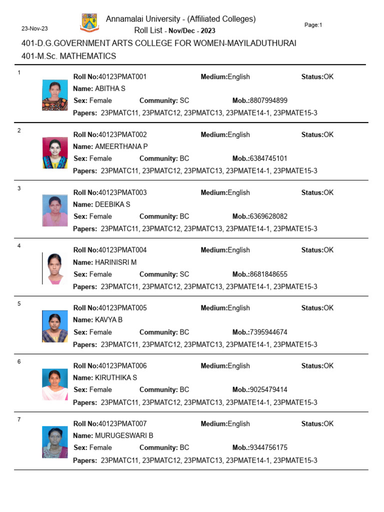 Roll Check List | PDF