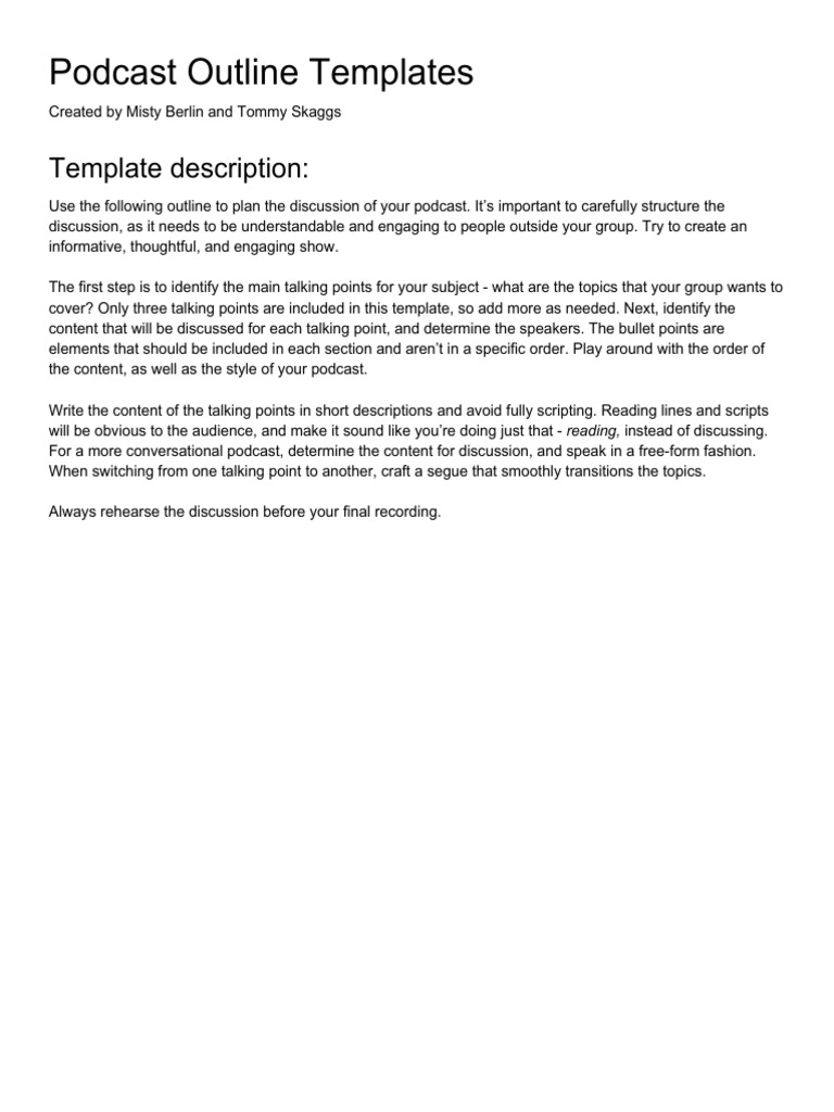 Podcast Outline Planning Template | PDF | Human Communication