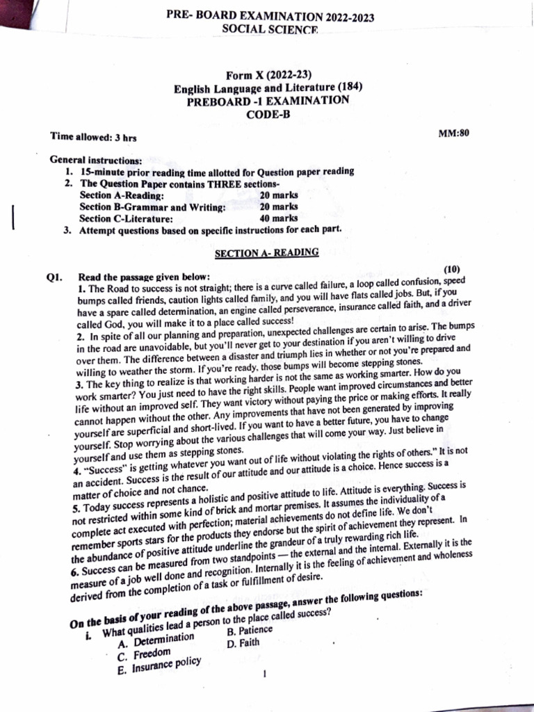 English Pre Board | PDF