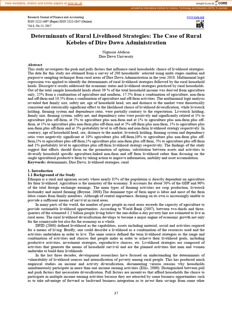 Determinants of Rural Livelihood Strategies: The Case of Rural Kebeles ...