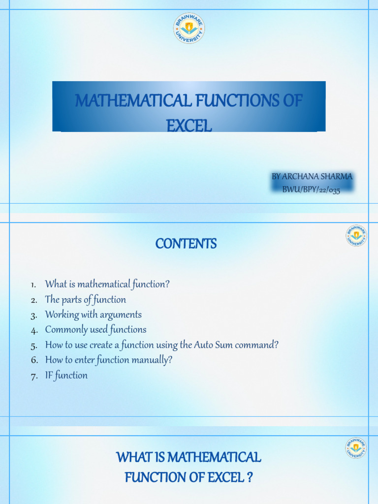 Mathematical Functions In Excel Pdf Function Mathematics Microsoft Excel
