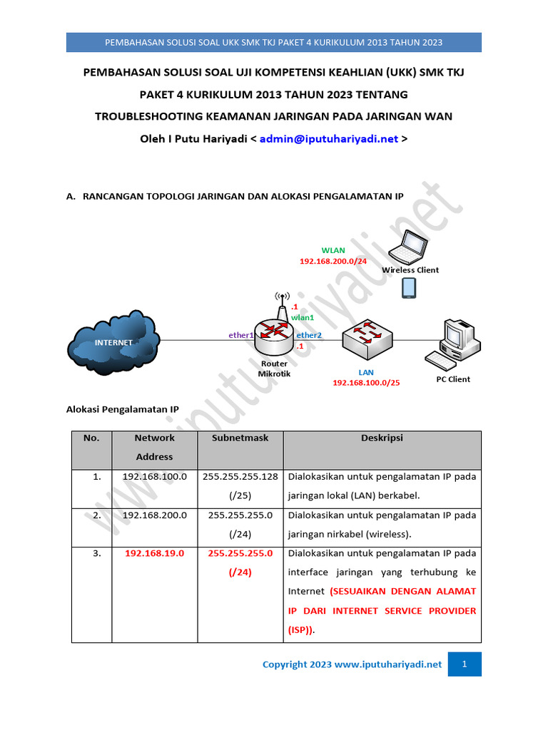 Pembahasan Solusi Soal Uji Kompetensi Keahlian (UKK) SMK TKJ Paket 4 Kurikulum 2013 Tahun 2023 ...