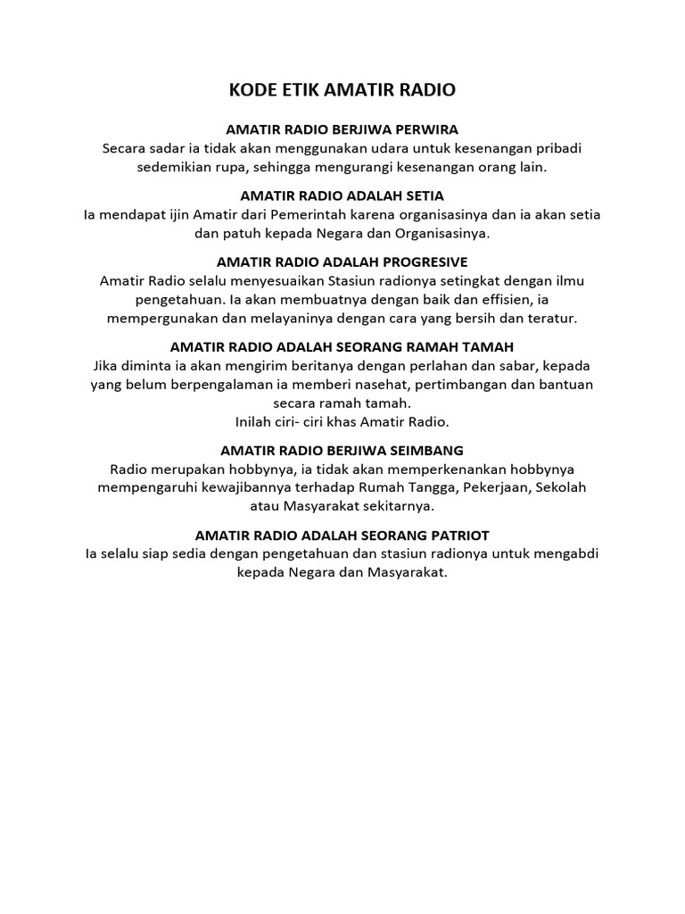 Kode Etik Amatir Radio-2023 | PDF