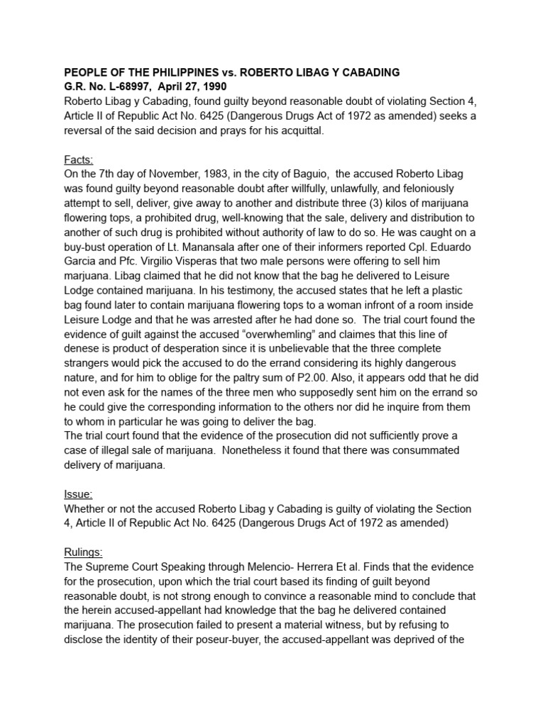 PEOPLE OF THE PHILIPPINES vs. LIBAG (Digest) | PDF | Prosecutor ...