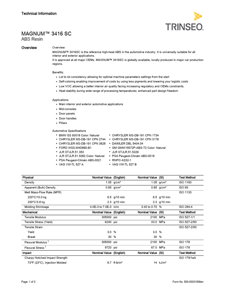 300.056 Magnum 3416 SC | PDF | Ultimate Tensile Strength | Density