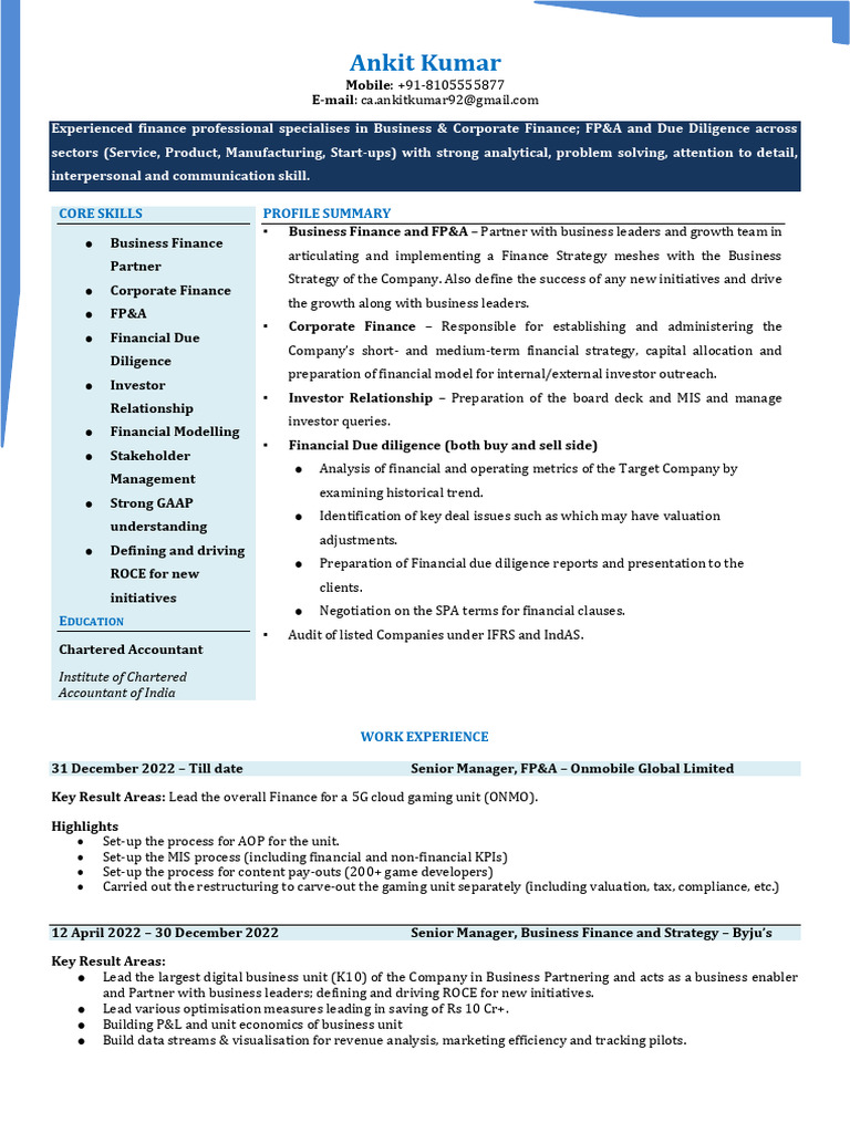 CV - Ankit Kumar | PDF | Financial Analyst | Audit