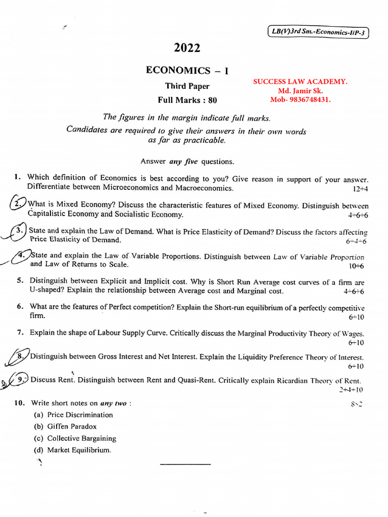 Economics I Questions Papers. | PDF | Economics | Supply (Economics)