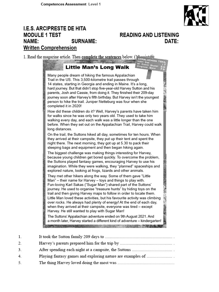 Module 1 Reading and Listening 3rd ESO | PDF | Hiking | Lion