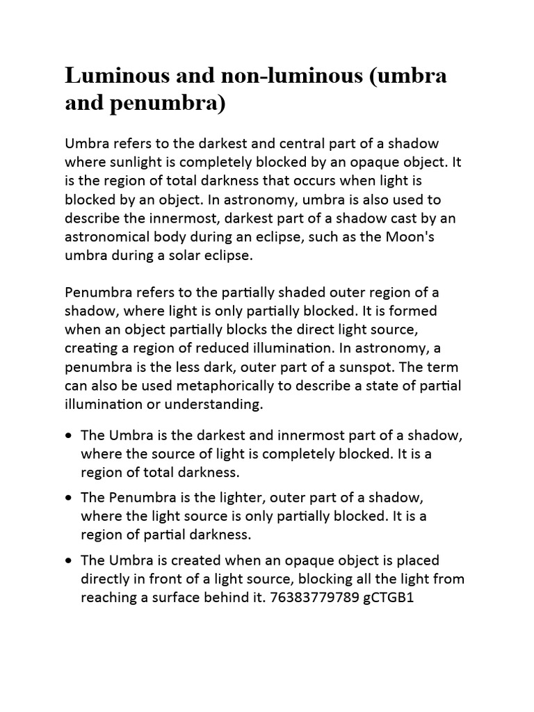 Luminous and Non-Luminous (Umbra and Penumbra) | PDF | Shadow | Solar Eclipse