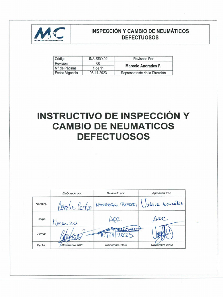 INS-OPE-02 Instructivo Inspeccion y Cambio Neumatico Defectuoso Rev 00 | PDF