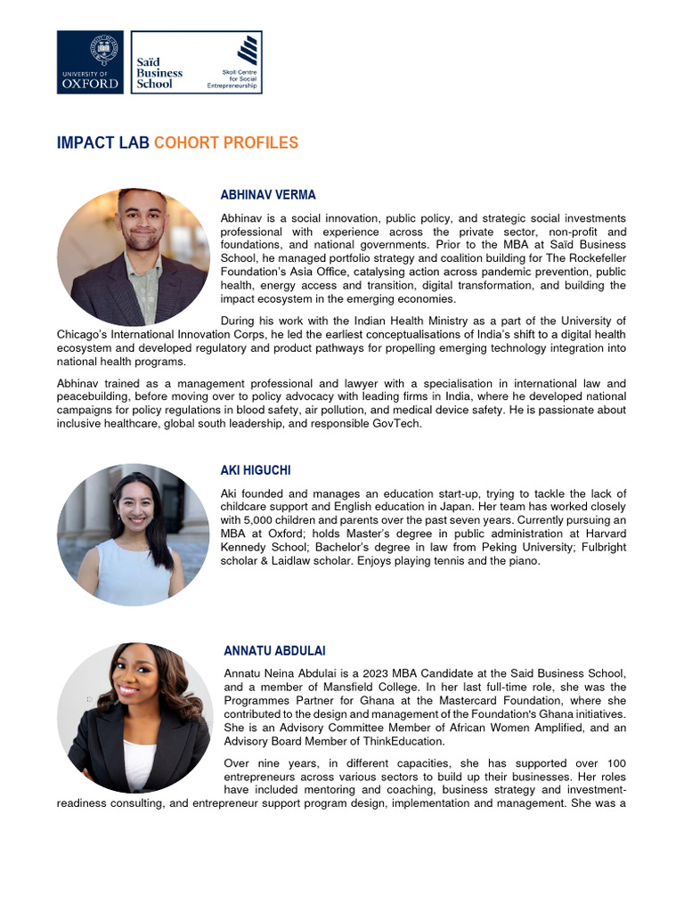 Impact Lab Cohort Profiles 2022-23 | PDF | Surgery | Social Entrepreneurship