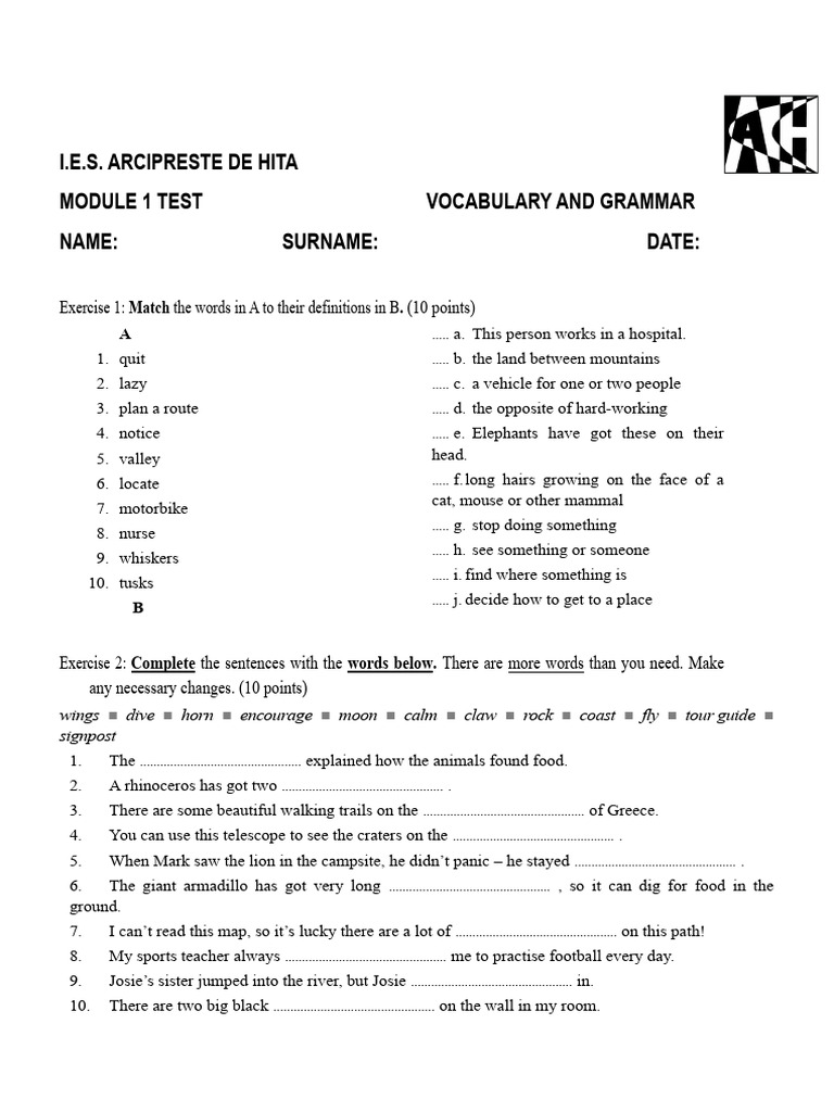 Module 1 Test 3rd ESO | PDF | Dogs