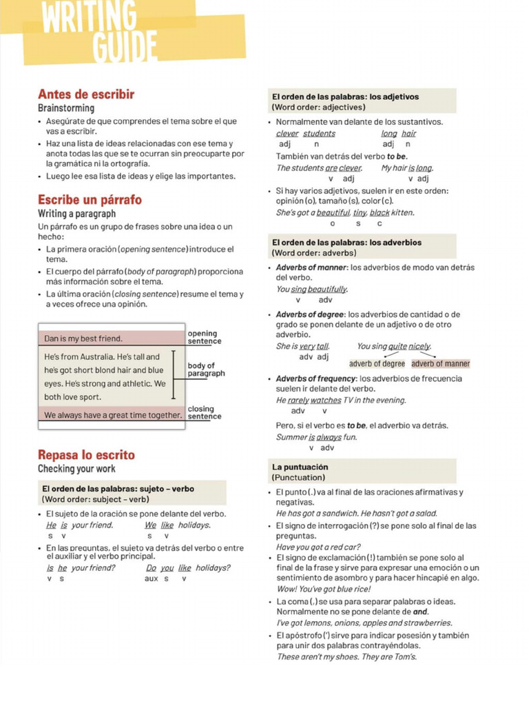 Writing Guide 1st ESO | PDF