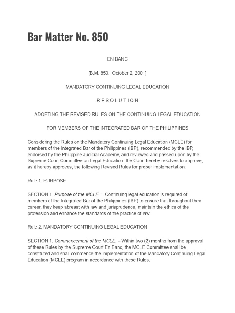 Bar Matter No. 850 | Download Free PDF | Government | Justice