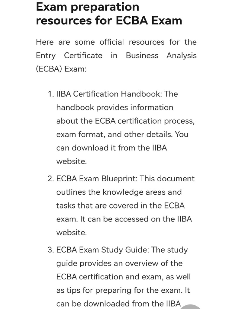 Exam Preparation Resources For ECBA Exam | PDF
