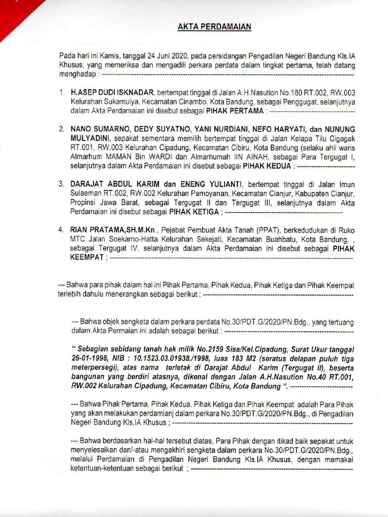 Draft Perdamaian Dari Penggugat | PDF