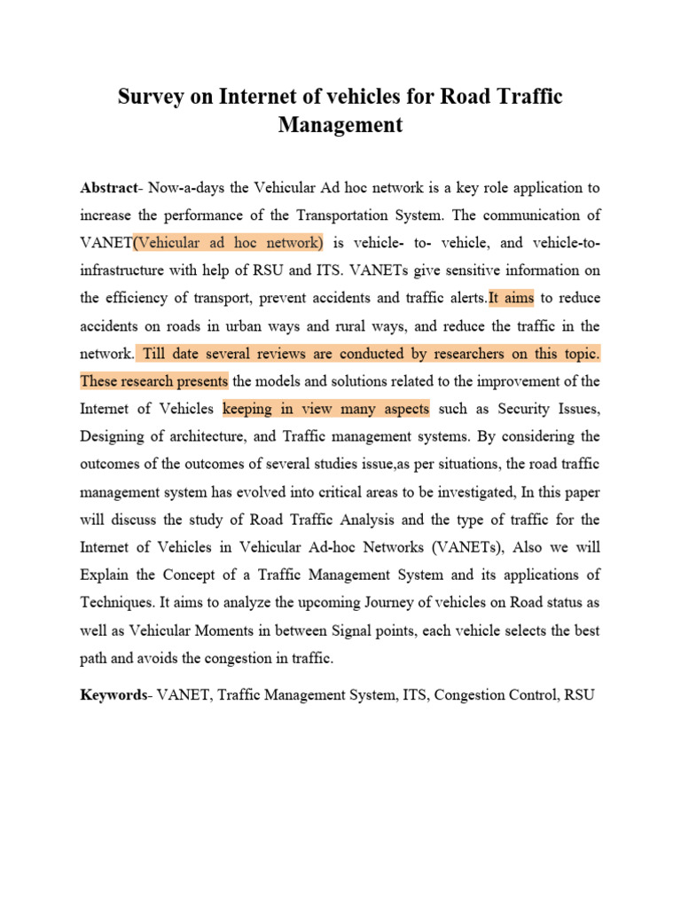 Edited Survey On Internet Of Vehicles For Road Traffic Management Pdf Traffic Wireless