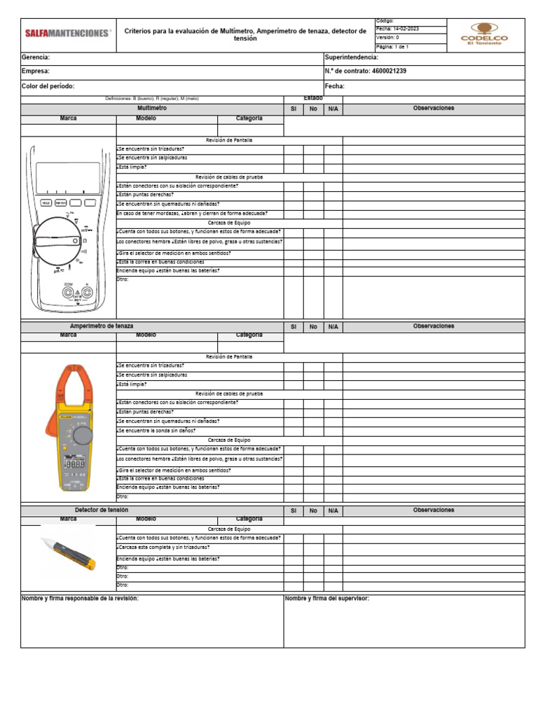 Check List Amperimetro | PDF | Bienes manufacturados | Ingenieria Eléctrica
