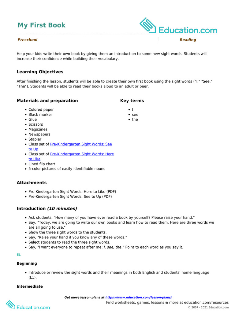 Usr Local SRC Education - Com Files Static Lesson Plans My First Booksight Words I See The My ...