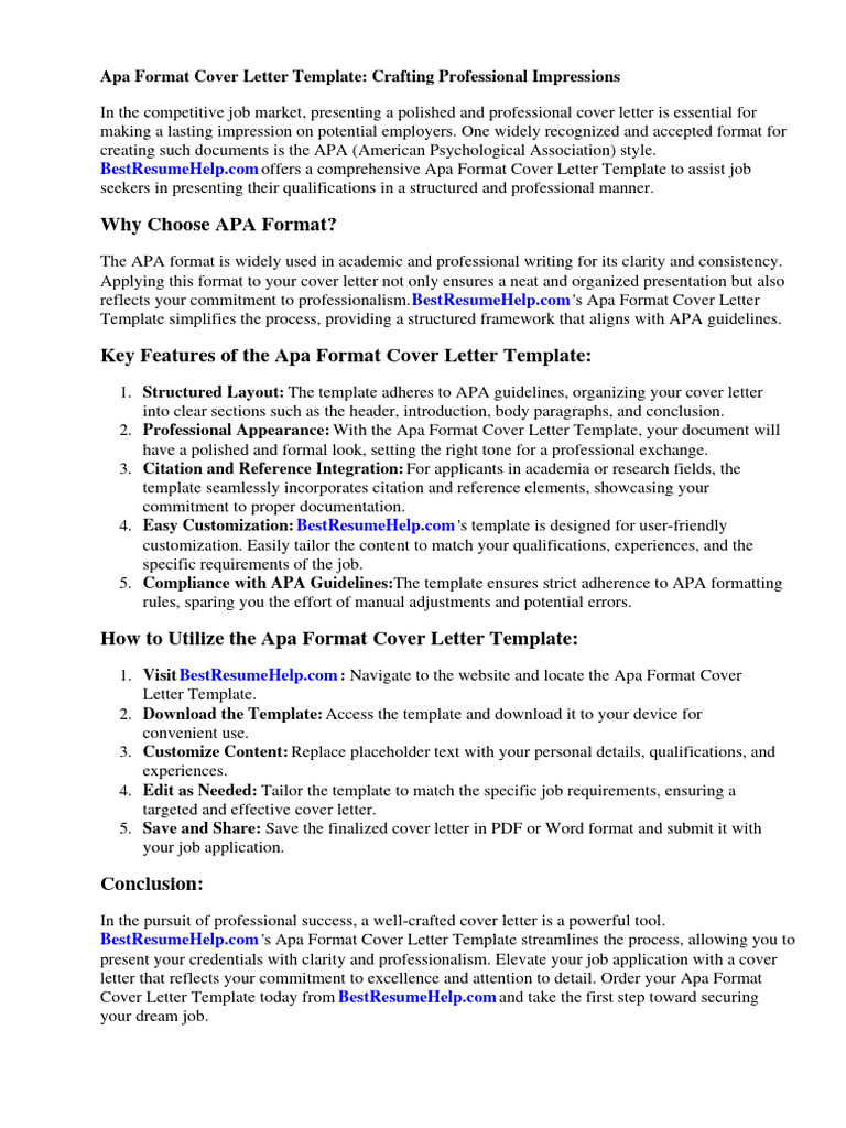 Apa Format Cover Letter Template | PDF | Apa Style | Academic Journal