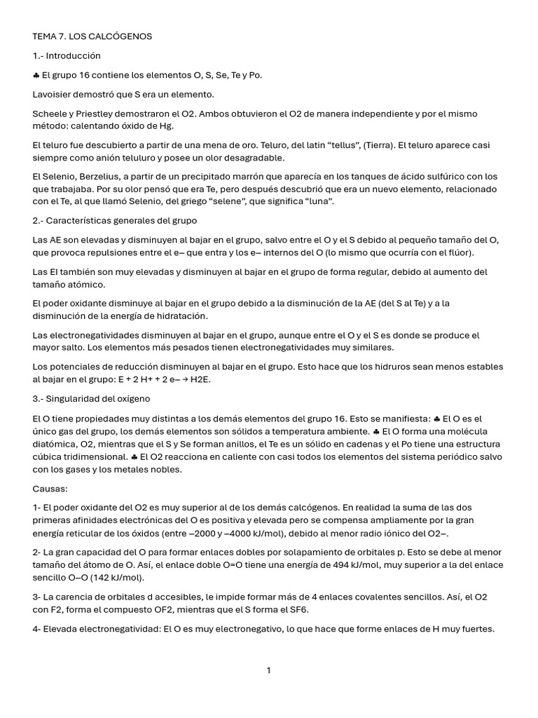 Tema 7. Calcógenos | PDF | Enlace covalente | Enlace químico