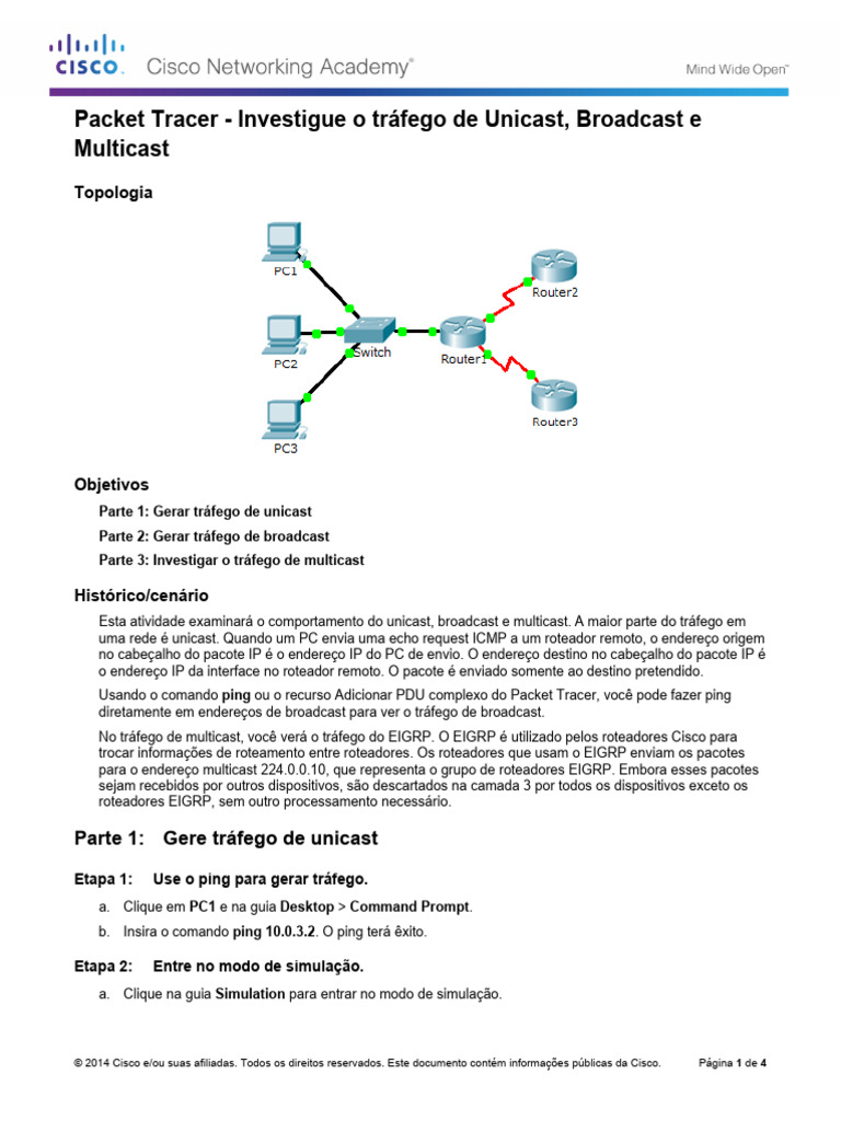 8.1.3.8 Packet Tracer - Investigate Unicast, Broadcast, and Multicast Traffic Instructions | PDF ...