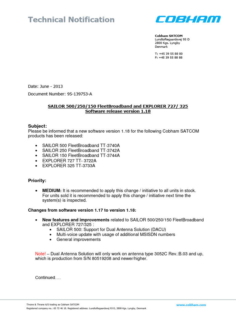 Tech Note FBB500-250-150 EXP325-727 - SW Release Ver 118 - Rev - A ...