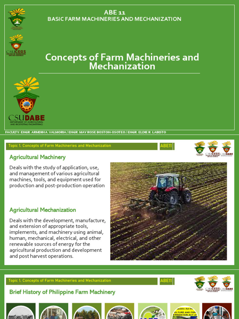 ABE11 Topic 1. Concepts of Farm Machineries and Mechanization | PDF
