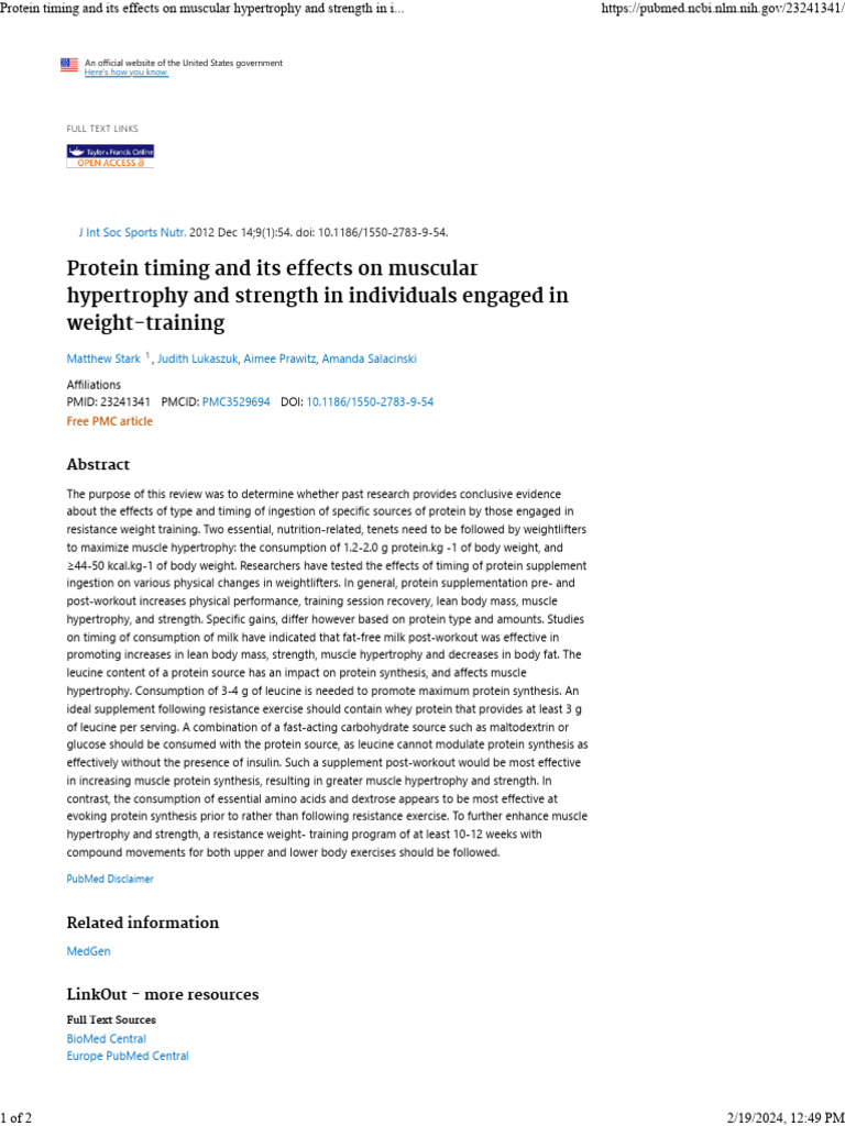 Protein Timing and Its Effects On Muscular Hypertrophy and Strength in ...