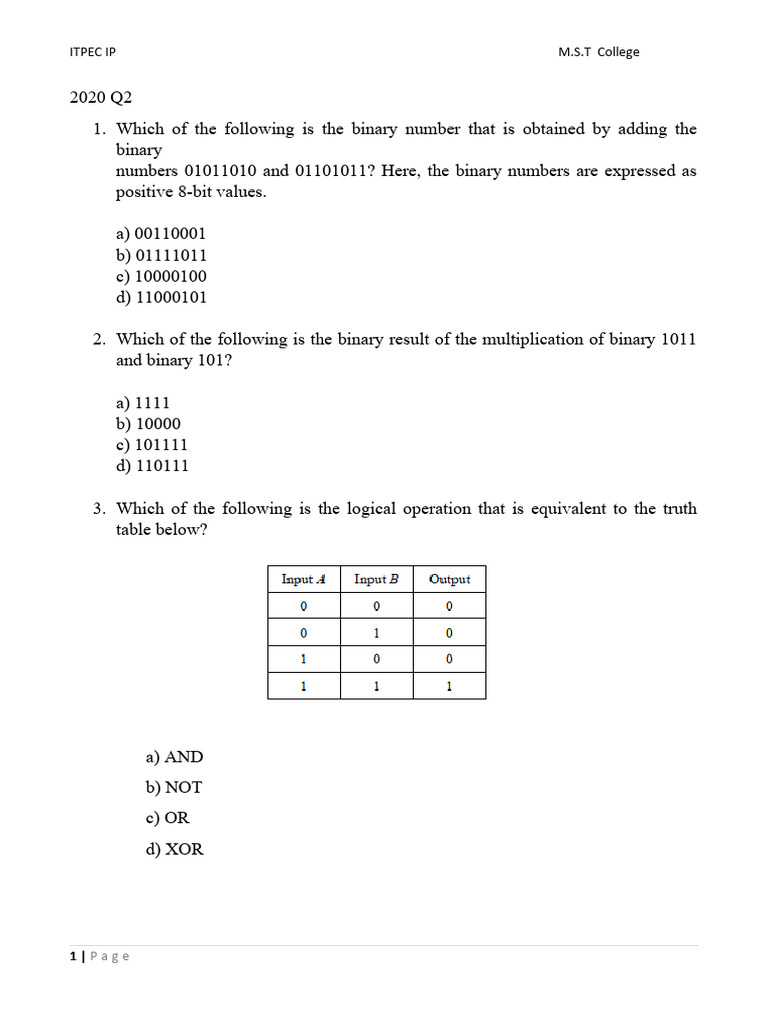 Itpec Ip 2020 Q2 | PDF | Central Processing Unit | 64 Bit Computing