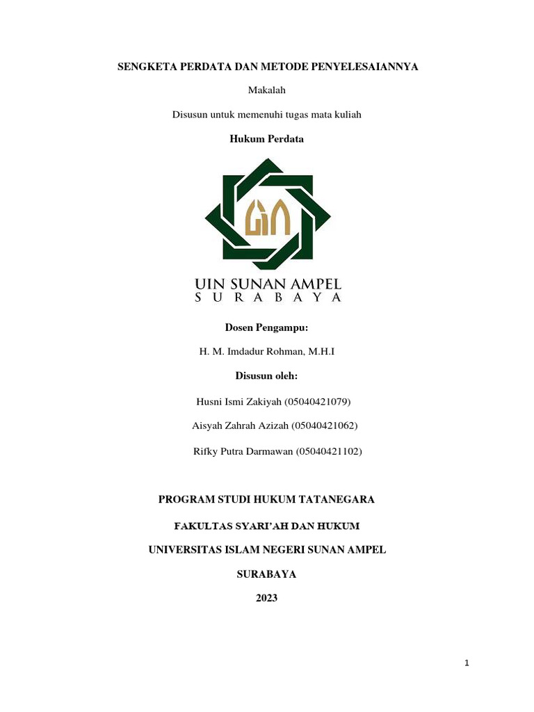 Sengketa Perdata Dan Metode Penyelesaiannya | PDF | Karier ...