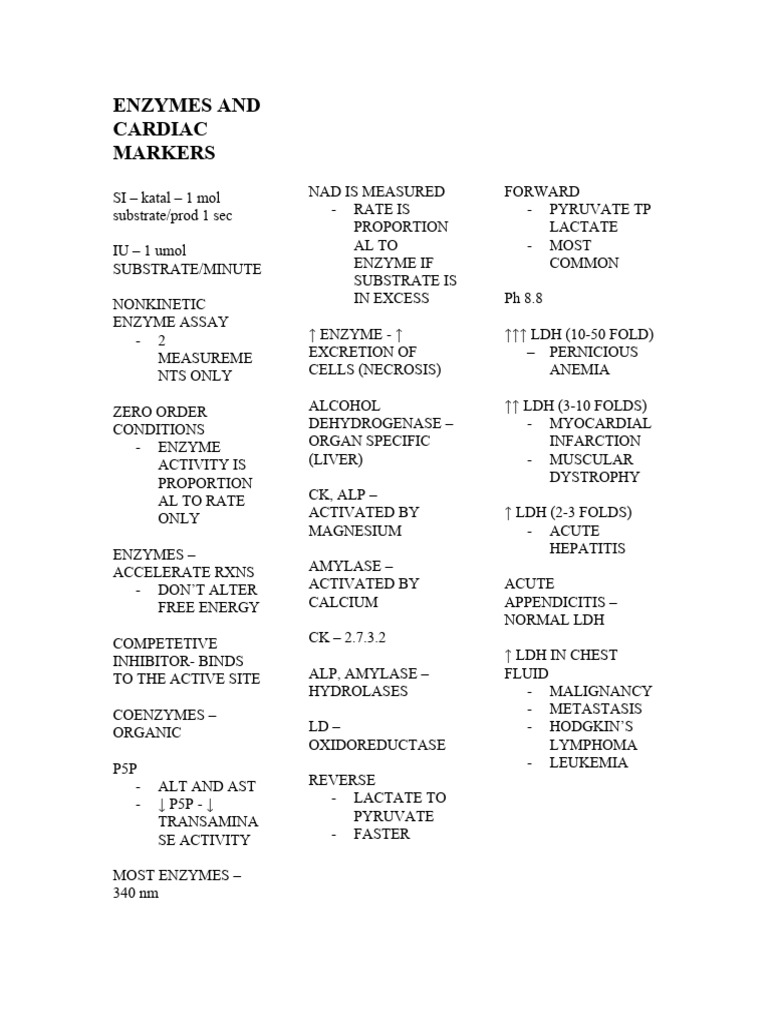 Cardiac Enzymes and Markers Guide | PDF | Lactate Dehydrogenase ...