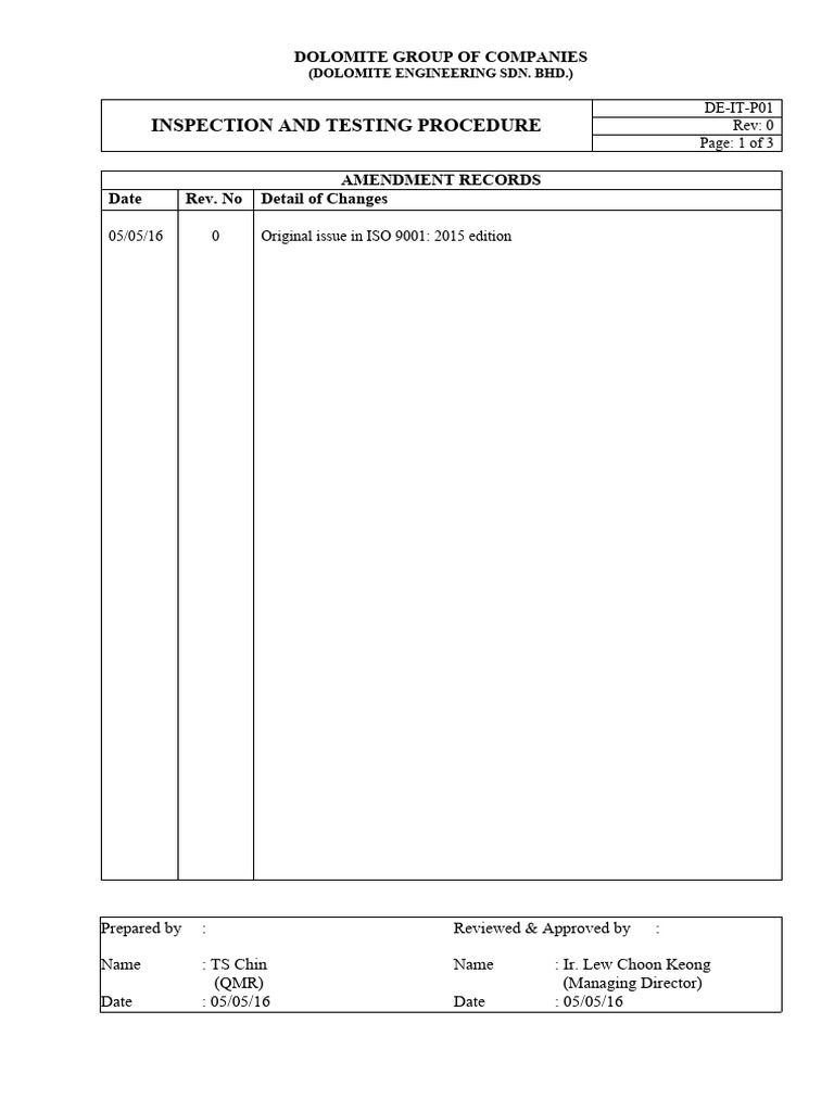 4) DE-IT-P01 (Inspection and Testing Procedure) | PDF | Consultant ...