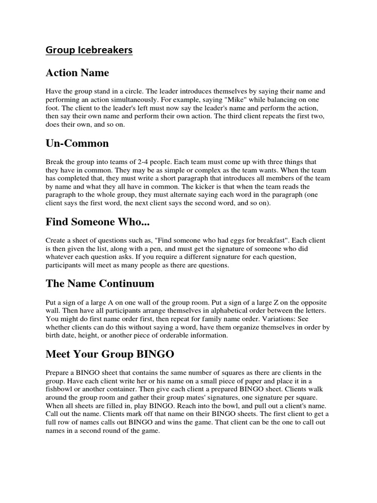Group Icebreakers | PDF