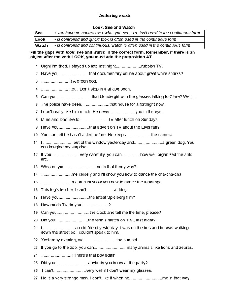 Confusing Vocabulary Worksheet Templates Layouts - 124425 | PDF