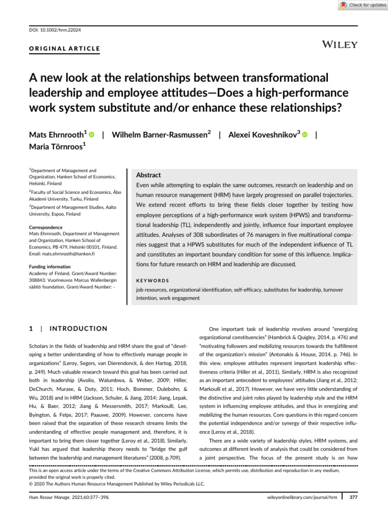 A New Look at The Relationships Between Transformational Leadership and ...