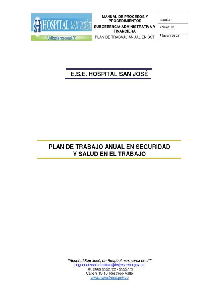Plan de Trabajo Anual de Seguridad y Salud en El Trabajo | PDF | Hospital | Seguridad y salud ...