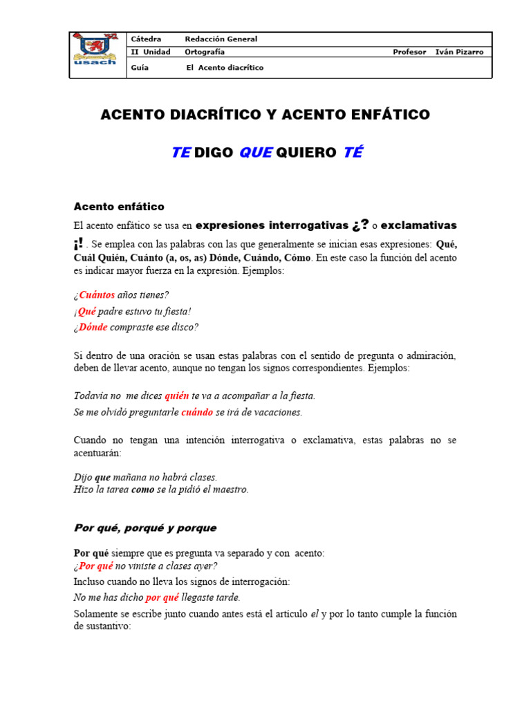 Acento Diacrítico en el Español | PDF | Pollo | Adverbio