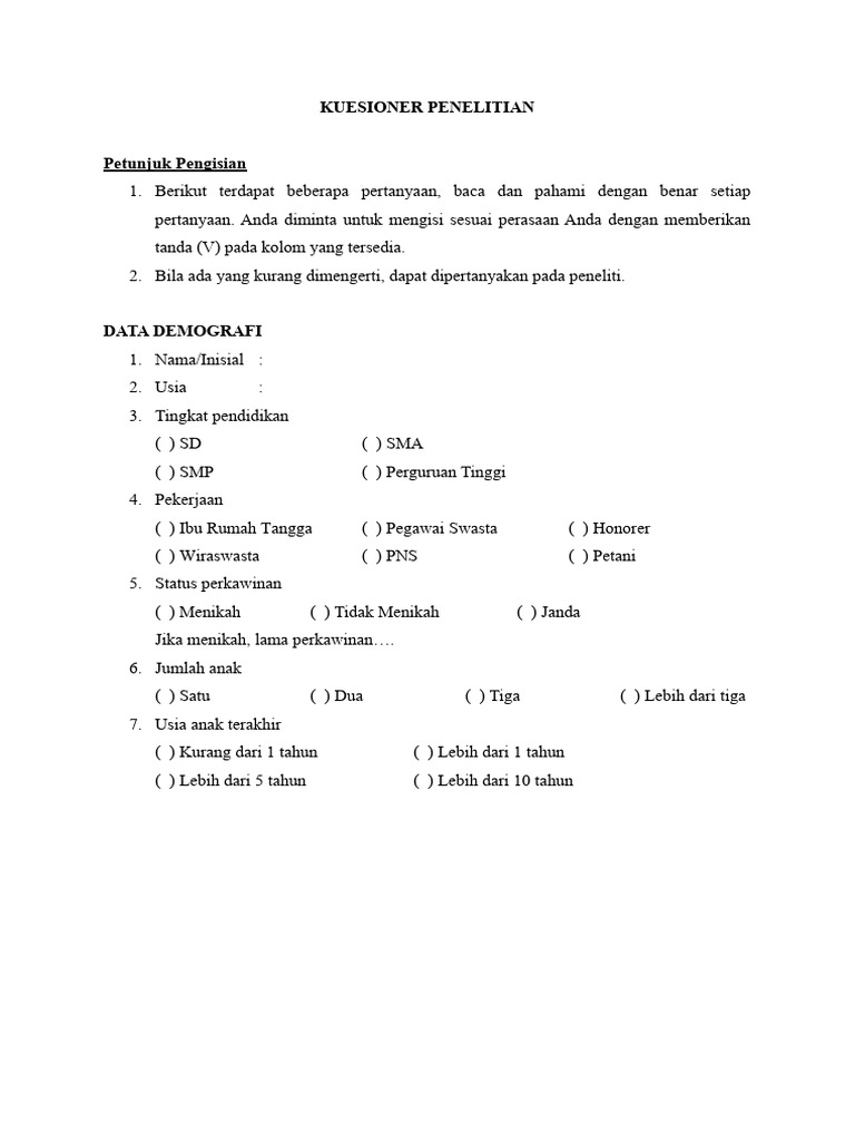 Kuesioner Data Demografi Responden | PDF