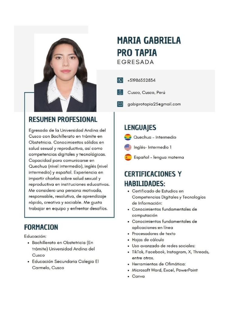 Curriculum Vitae Gabriela Pro Tapia | PDF