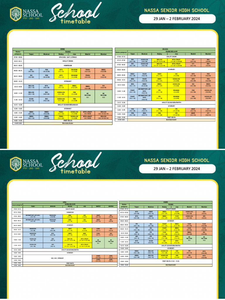 Nassa SHS Timetable (29 Jan-2 Feb 2024) | PDF