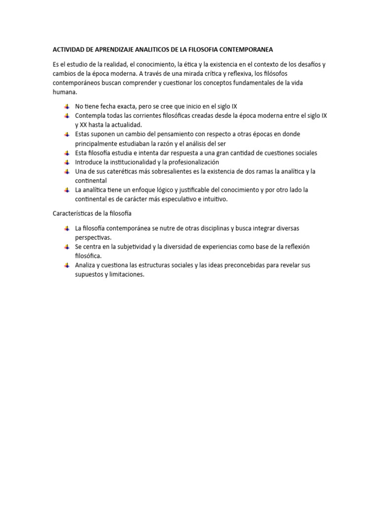Actividad de Aprendizaje Analiticos de La Filosofia Contemporanea | PDF Actividad de Aprendizaje Analiticos de La Filosofia Contemporanea | PDF