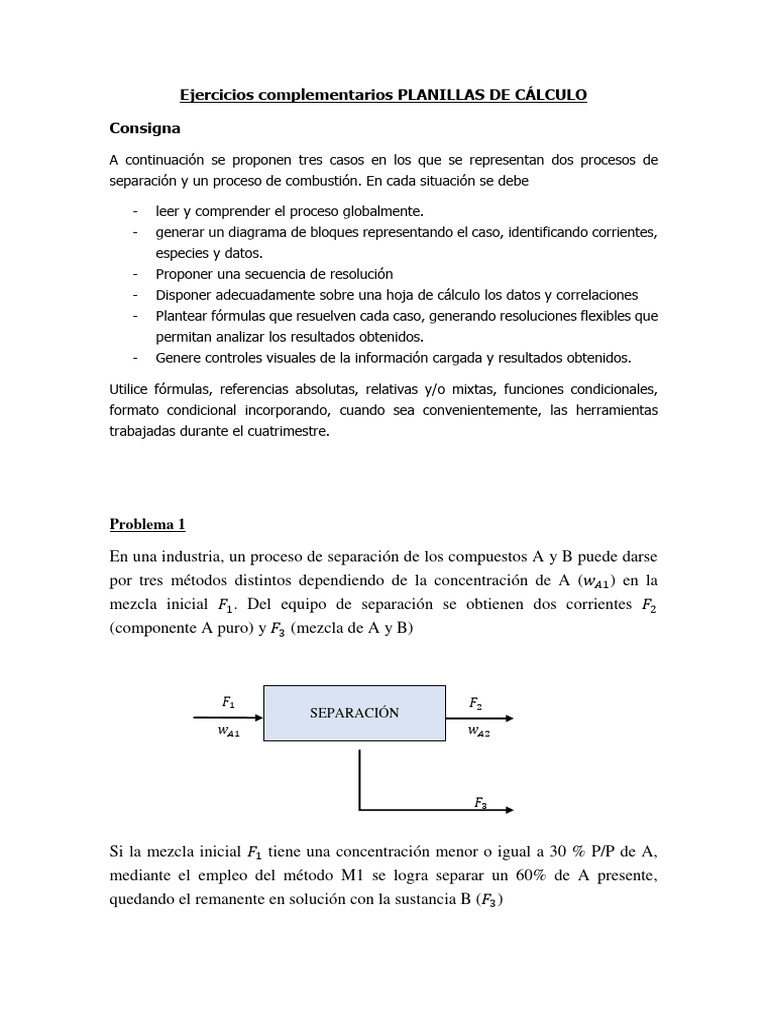 Problemas Complementarios Excel | PDF | Concentración | Informática