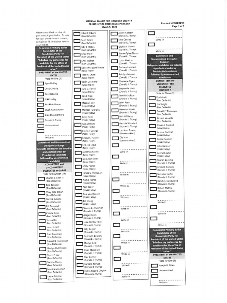 Hancock County Presidential Ballot | PDF | Elections