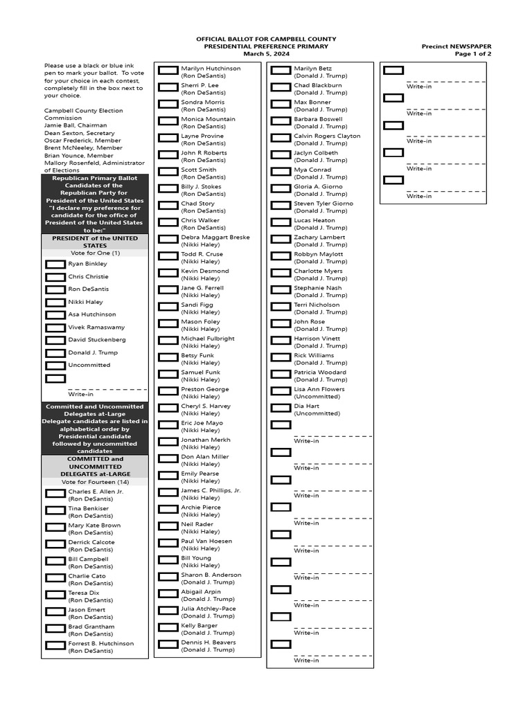 Campbell County Sample Ballot | PDF | Group Decision Making | Political ...