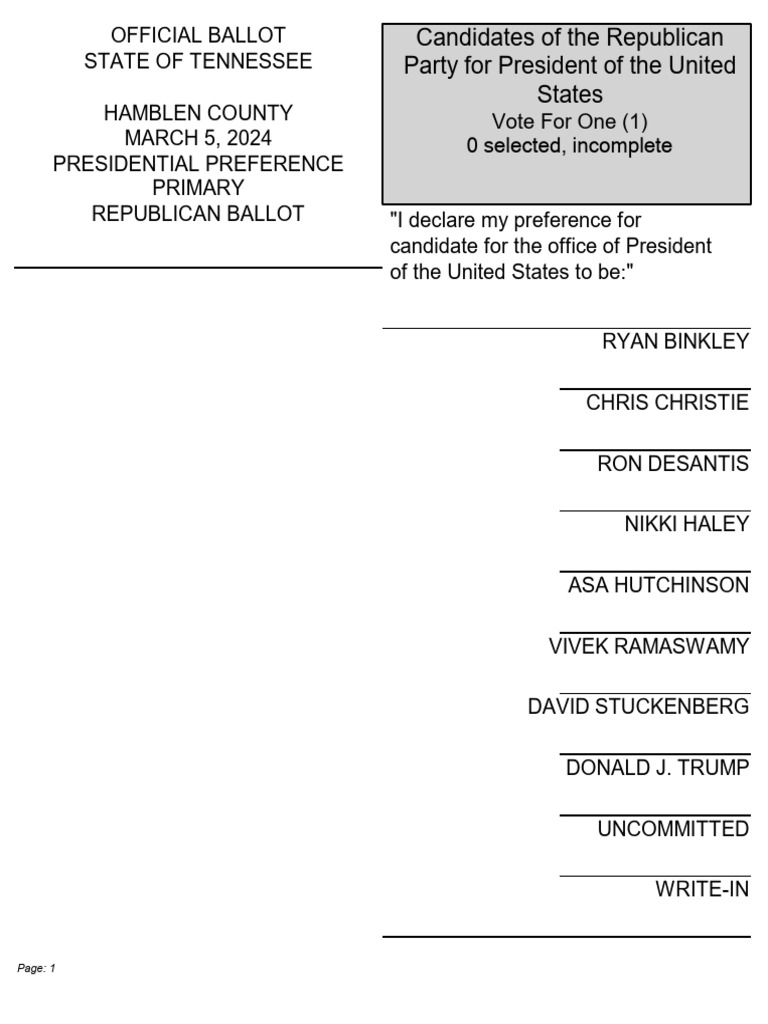 Hamblen County Rep Sample Ballot | PDF | Elections | Group Decision Making